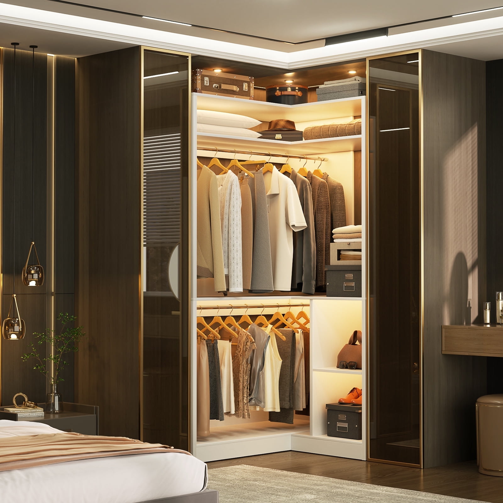 Homieasy Corner Closet System, 34'' Closet Organizer with Shelves and ...
