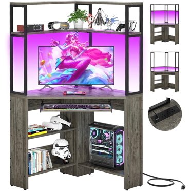 Homieasy L Shaped Desk with Gaming Features, Monitor Stand, Storage ...
