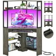 Homieasy Corner Gaming Desk with Keyboard Tray, LED Light, Hutch & USB ...
