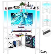 BELLEZE Corner Desk with Hutch, Compact Home Office Desk with Display ...