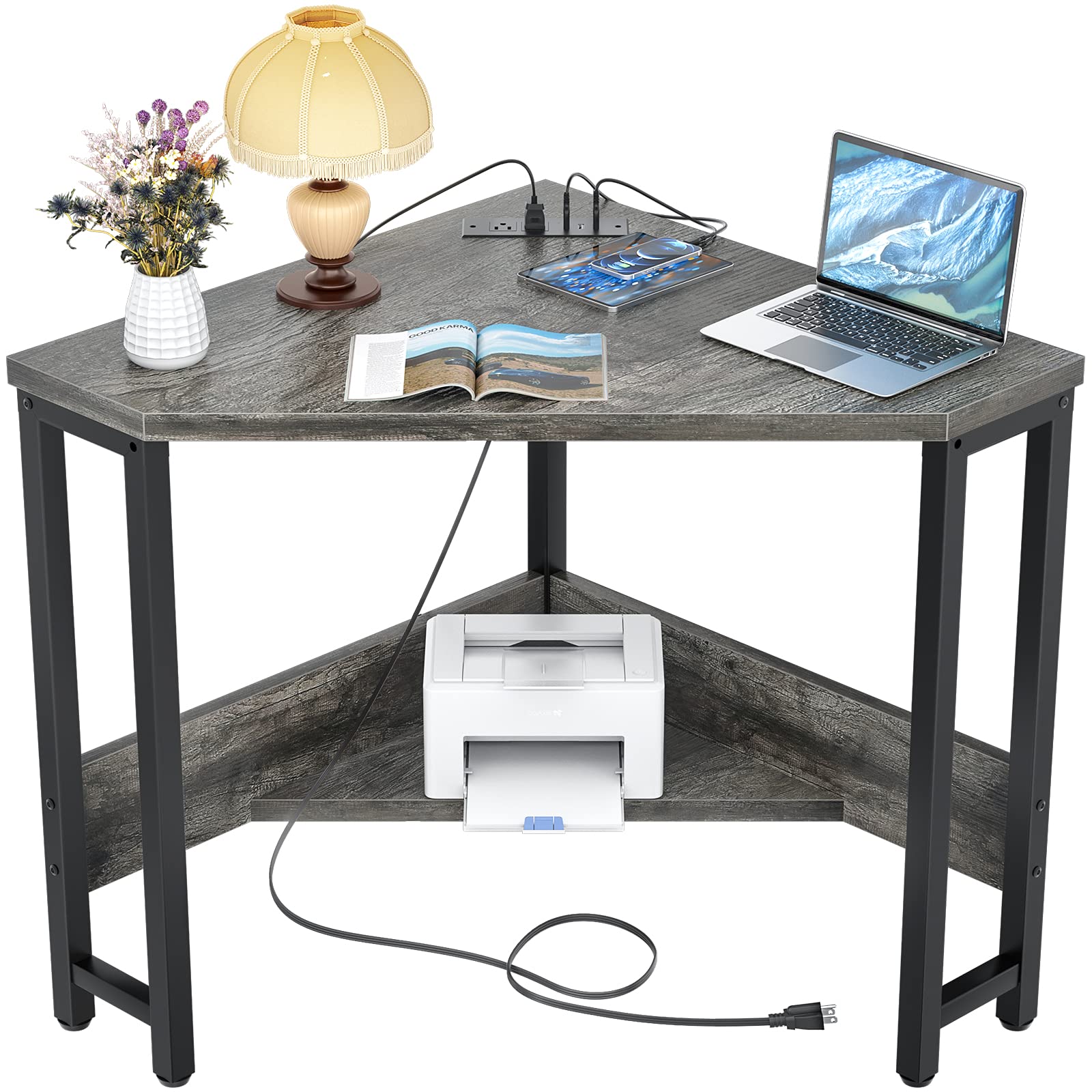 Homieasy Corner Desk with Built-in Outlets & USB, Small Space ...