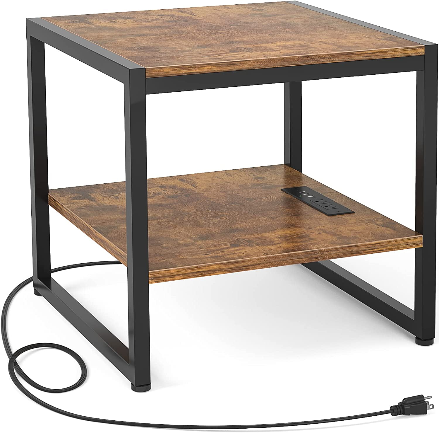 Homieasy End Table with Charging Station, 20 Inch Square Side Table ...