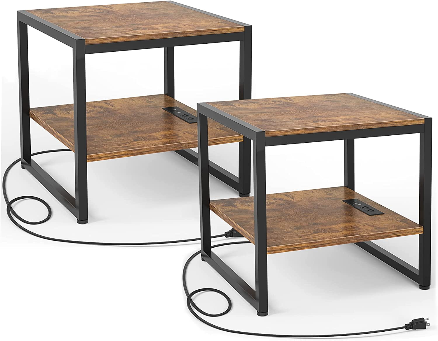 Homieasy End Table with Charging Station, 20 Inch Square Side Table ...