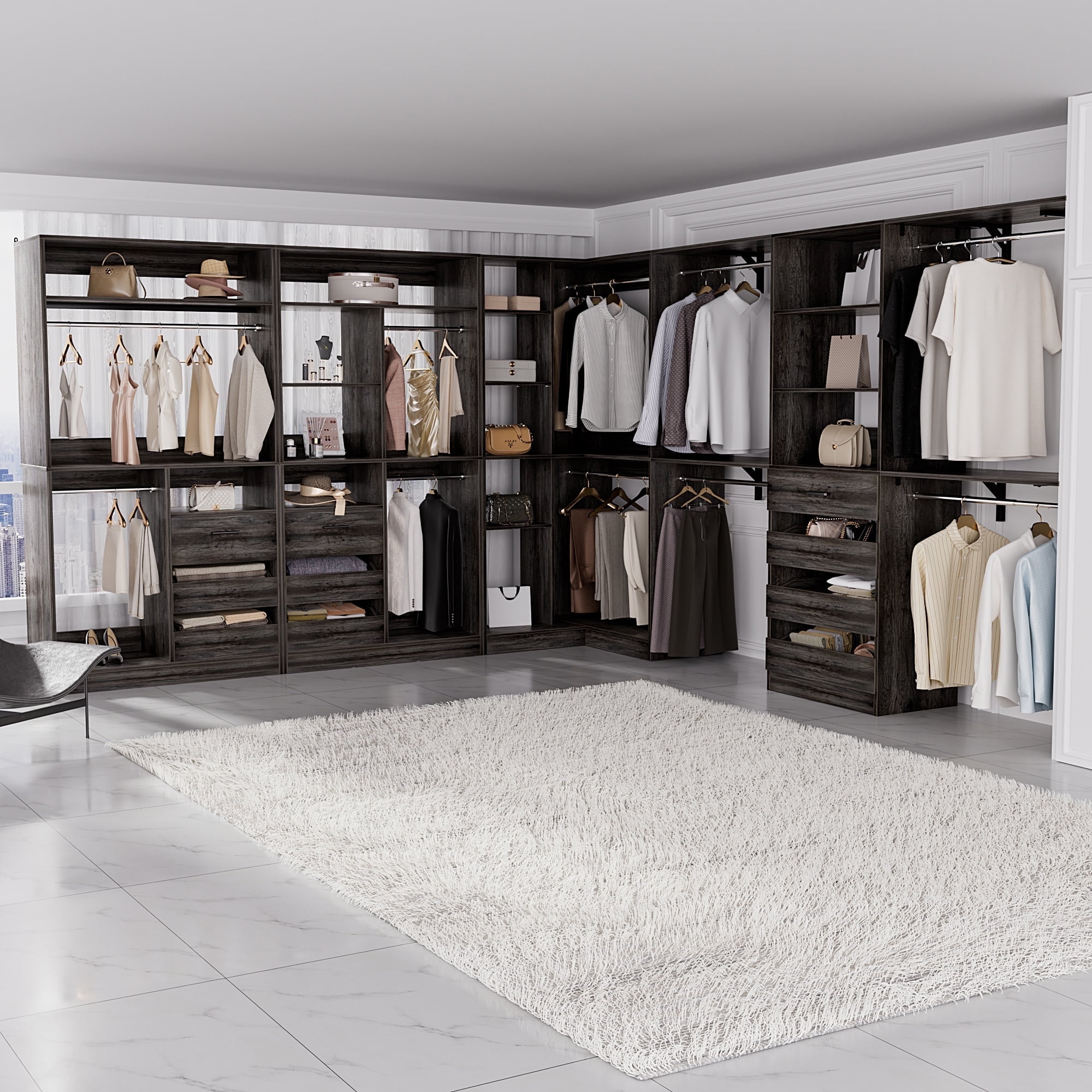 Homieasy Expandable 72-204" Walk-in Armoire Wardrobe Closet with 10 ...