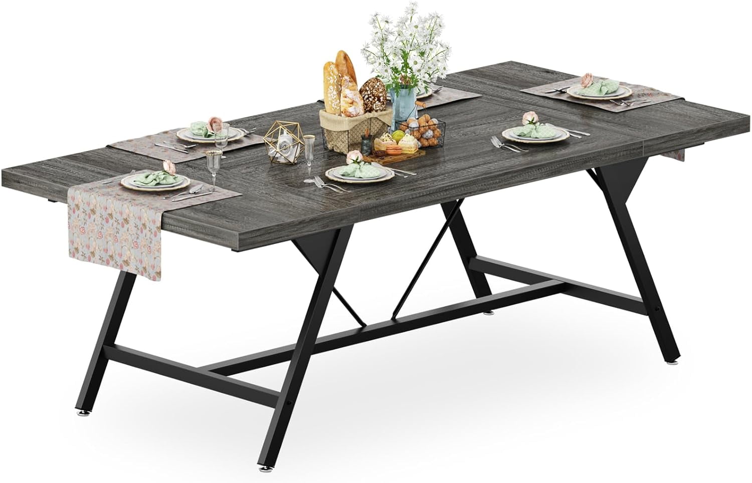 Homieasy Farmhouse Dining Table for 4-6 People, 70.8-Inch Rectangular ...