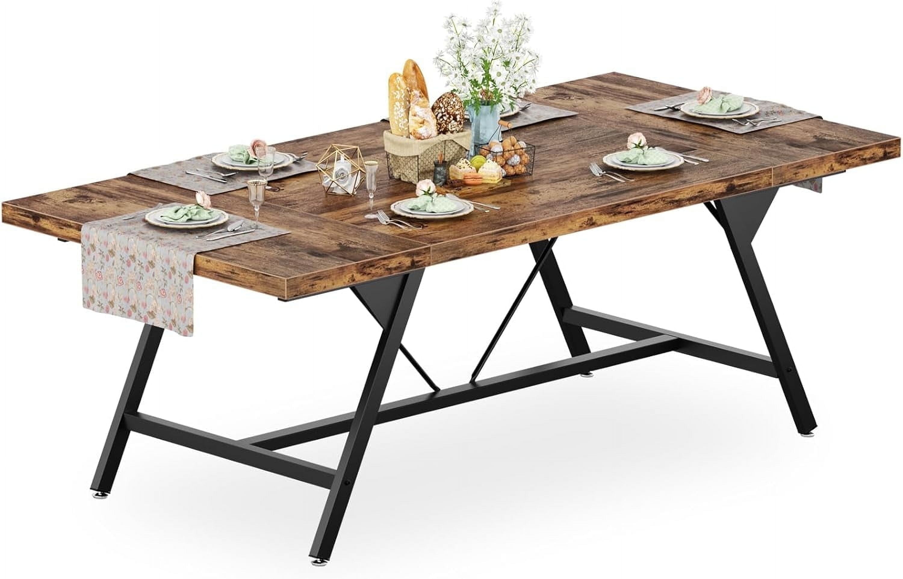 Homieasy Farmhouse Dining Table for 4-6 People, 70.8-Inch Rectangular ...
