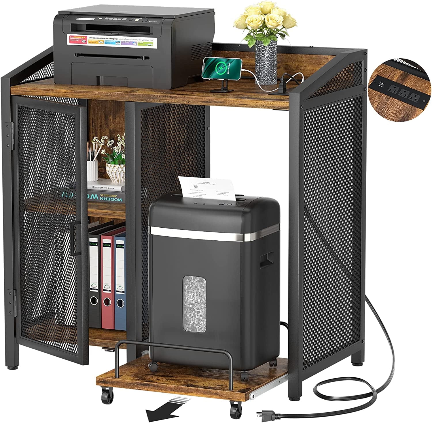 Homieasy Filing Cabinet with Power Outlet & USB Ports, Printer Stand ...