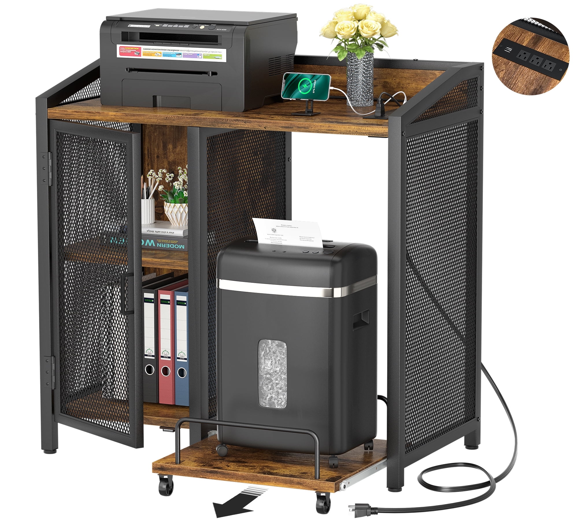 Homieasy 3-Tier Mobile Filing Cabinet with USB Charging, Office ...