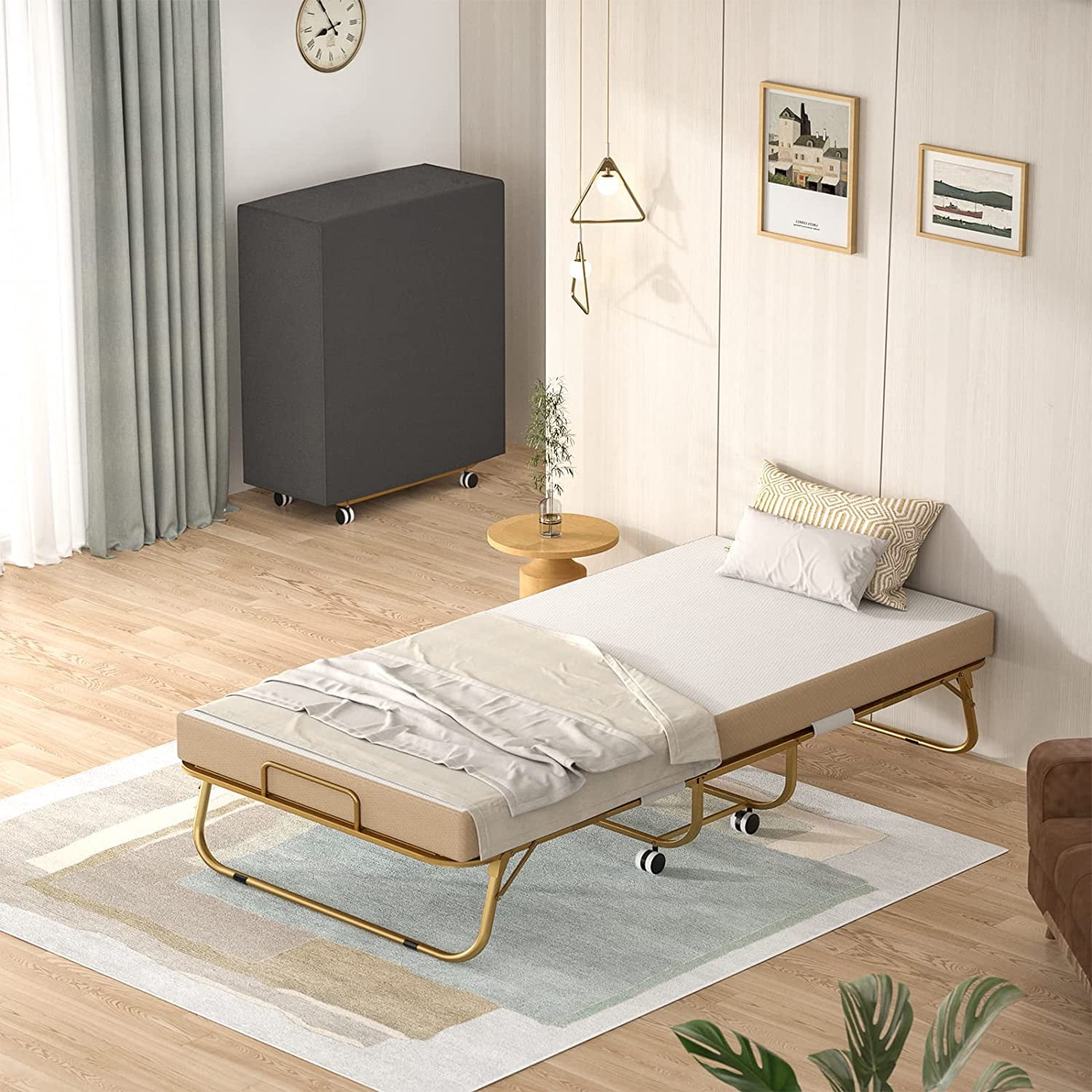 Homieasy 38 Inch Rollaway Bed with Memory Foam Mattress, Twin Size ...