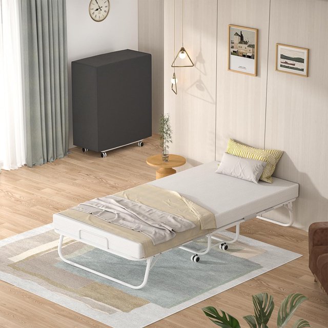 Homieasy Folding Bed with Mattress, Portable Foldable Bed with Storage ...