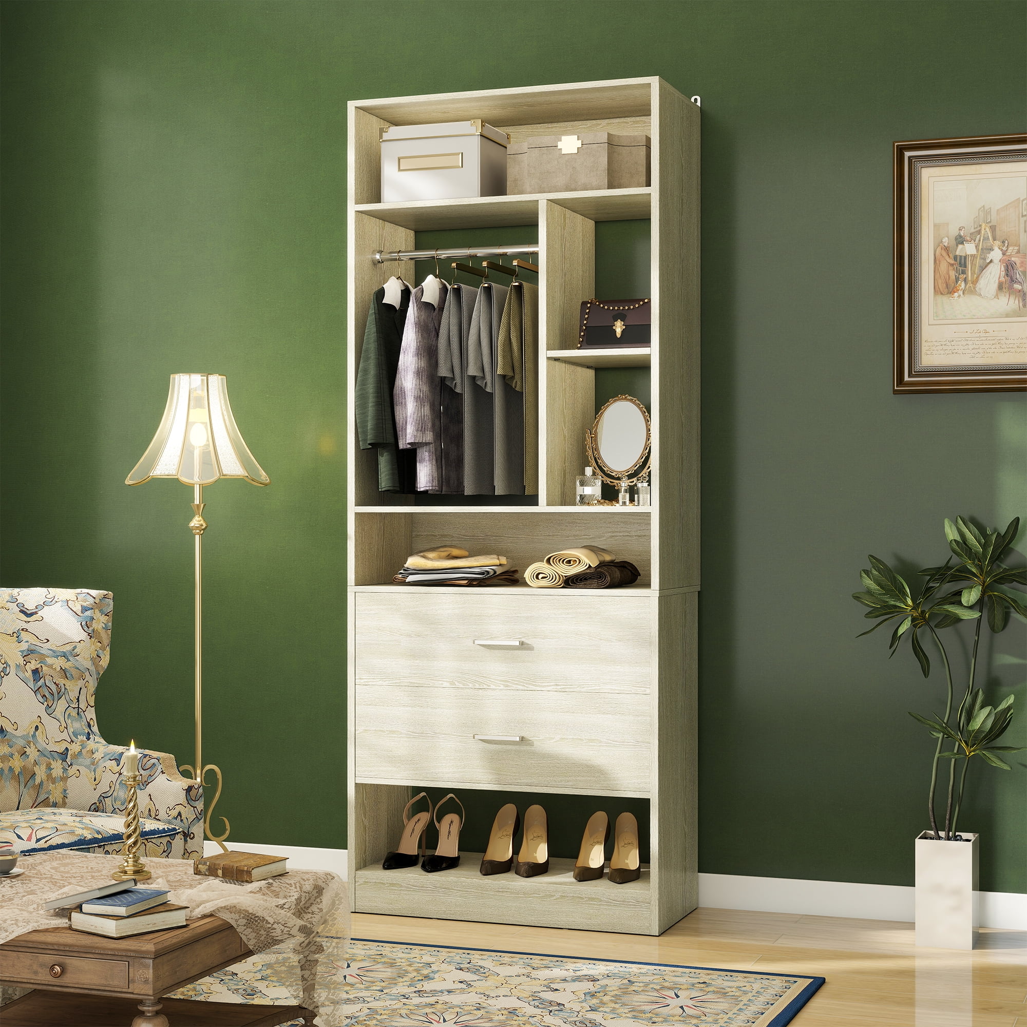 Homieasy Freestanding 24" Closet System with 2 Wood Drawers, 2FT Small ...