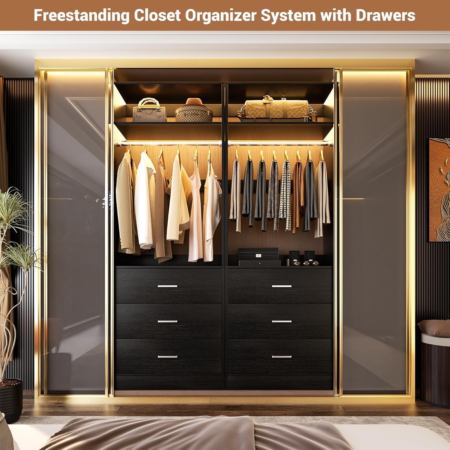 Homieasy Freestanding 2FT Closet System with 3 Wood Drawers, 24" Closet ...