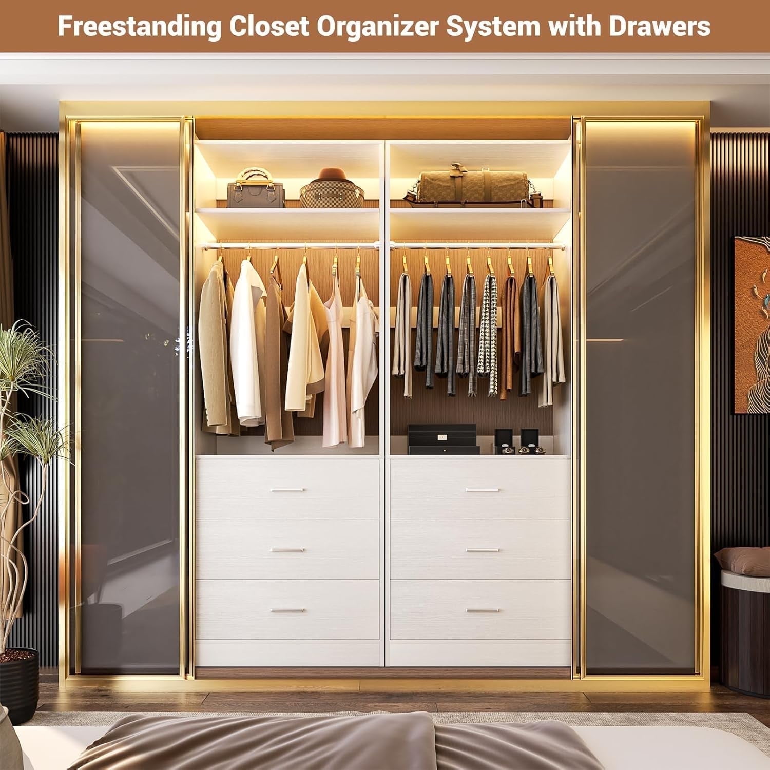 Homieasy Freestanding 2FT Closet System with 3 Wood Drawers, 24" Closet ...