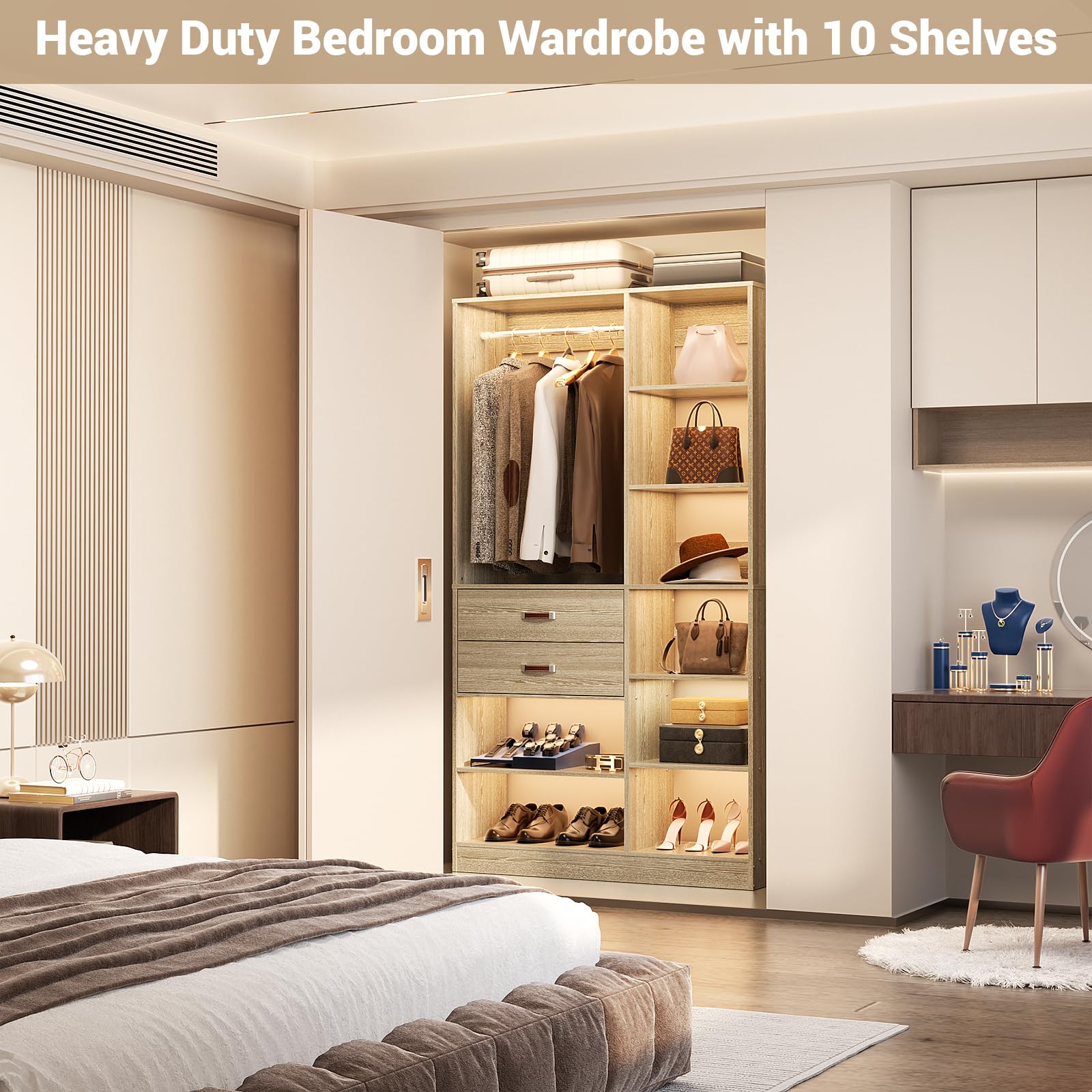 Homieasy Freestanding Closet System with Suitcase Storage, 40 Inches ...