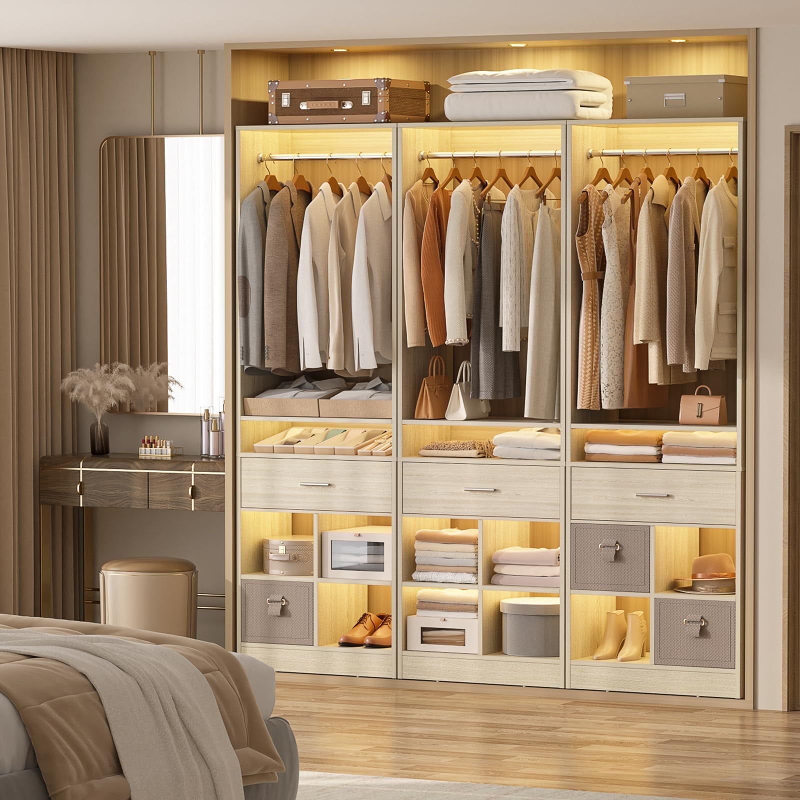 Homieasy Freestanding Closet Organizer System with Wood Drawer, 4 Cubby ...