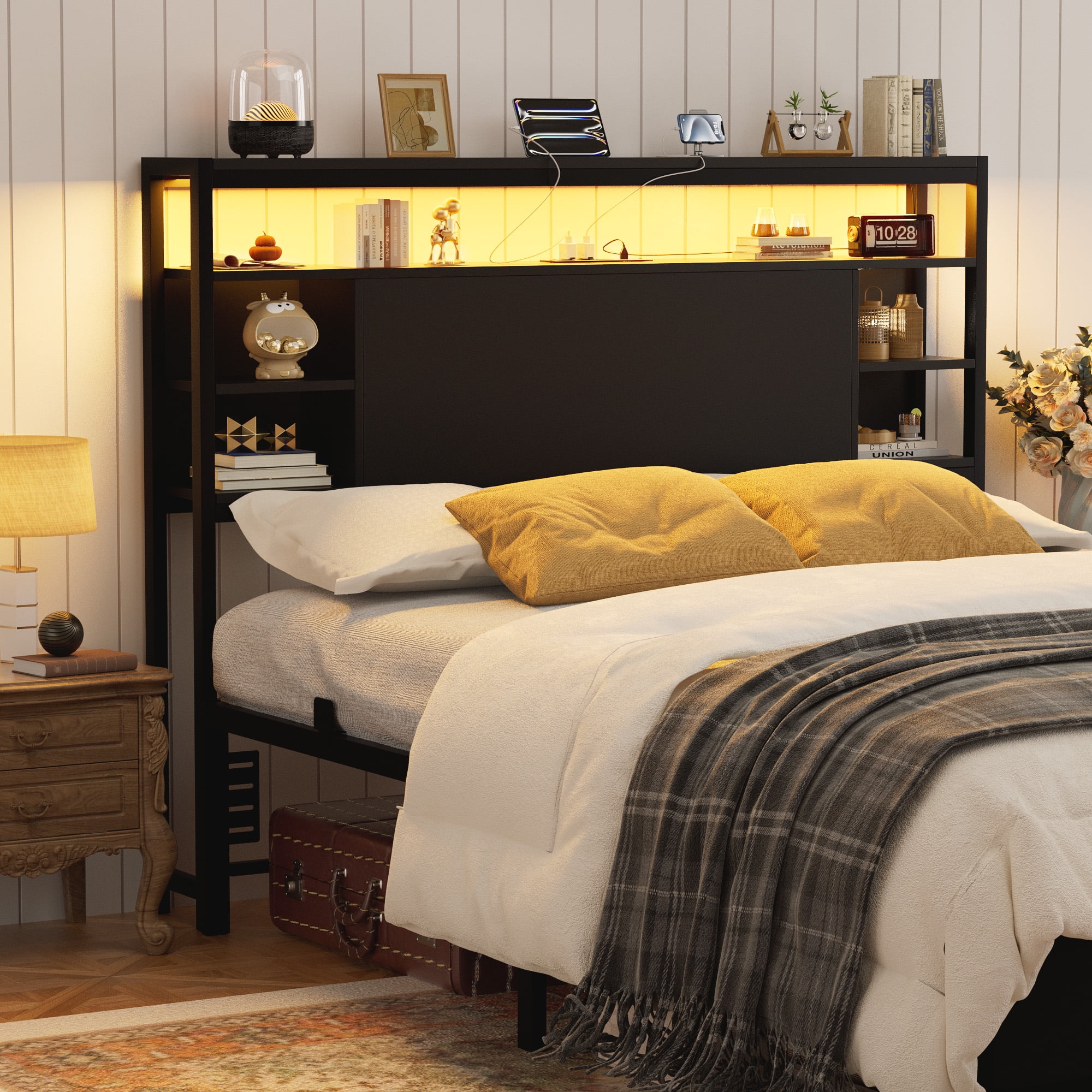 Homieasy Full Headboard with Storage, Headboards with Power Outlets and ...