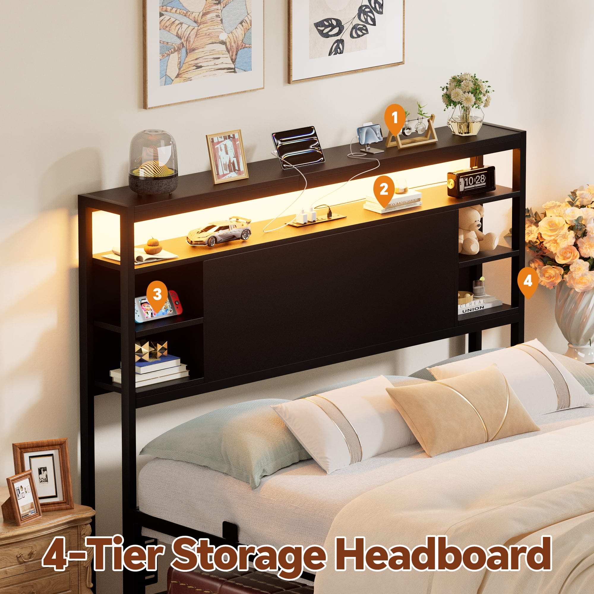 Homieasy Full Headboard with Storage, Headboards with Power Outlets and ...