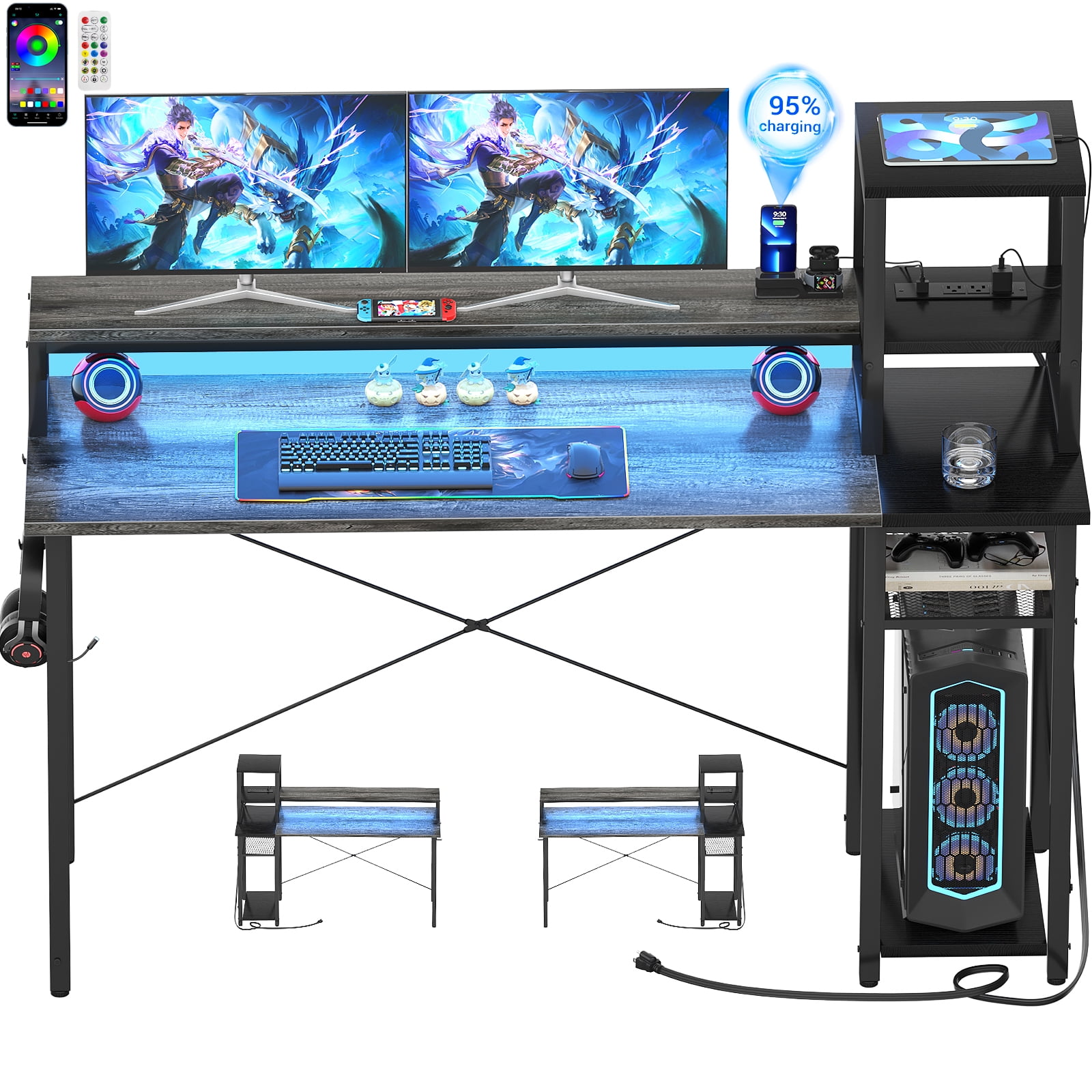 Homieasy Gaming Desk with LED Strip and Monitor Stand, 47 inch ...