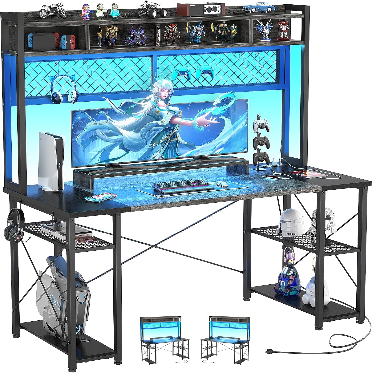 Homieasy Gaming Desk with LED Strip and Monitor Stand, 55 inch ...