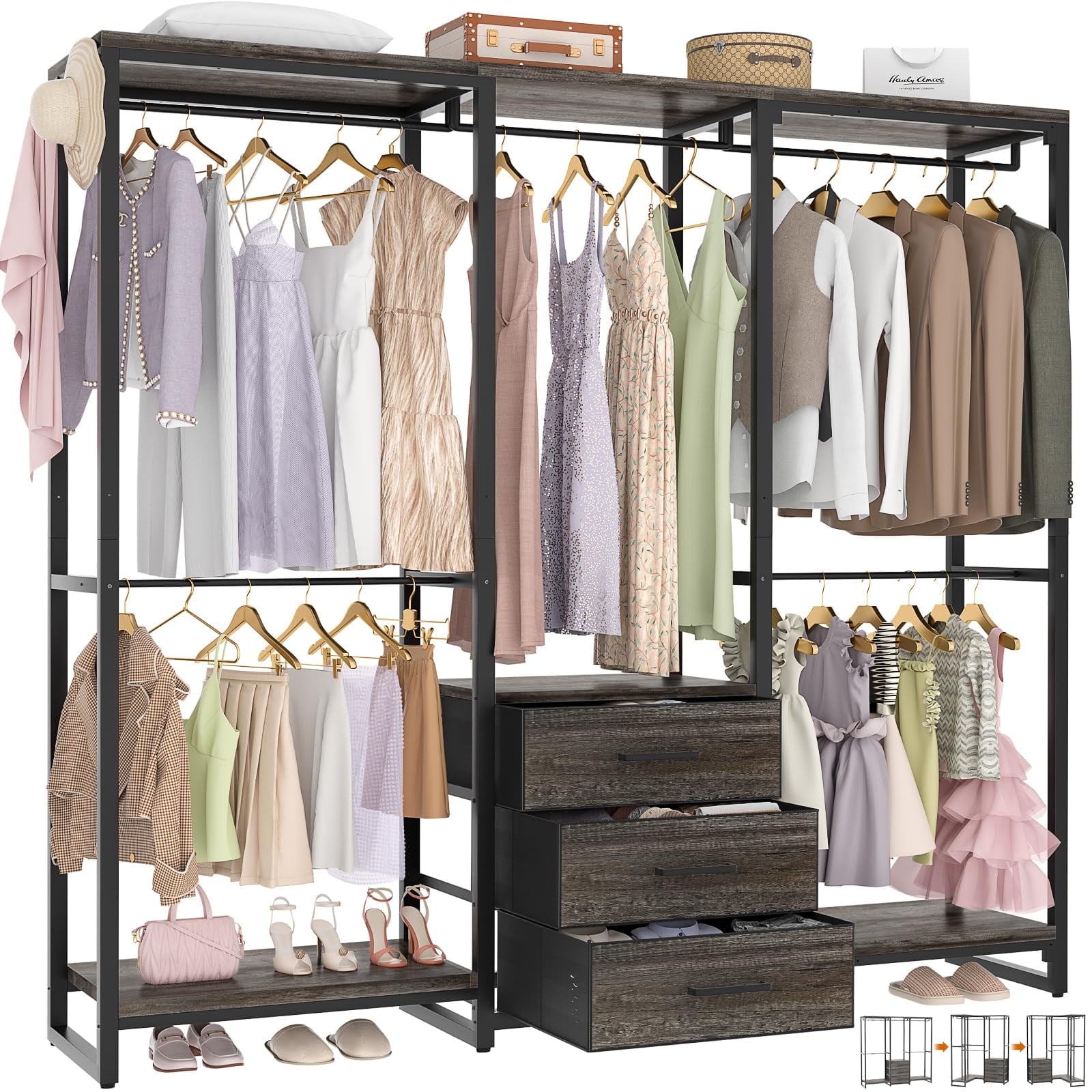 Homieasy Garment Rack Heavy Duty Clothes Rack for Hanging Clothes, Wood ...
