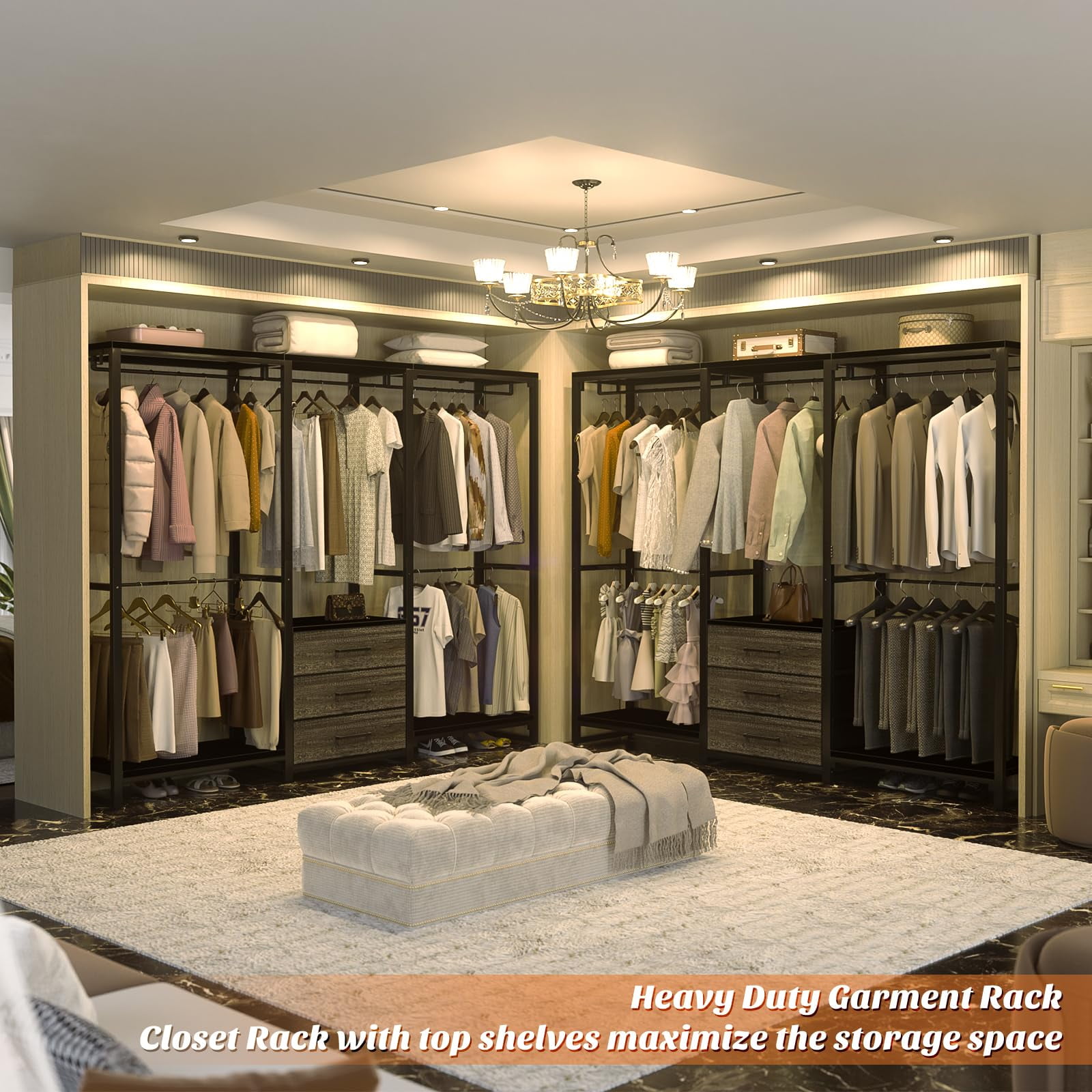 Homieasy Garment Rack Heavy Duty Clothes Rack for Hanging Clothes, Wood ...