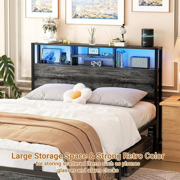 Ergonomic Headboard for King Size Bed with 2-Tier Storage, Upholstered ...