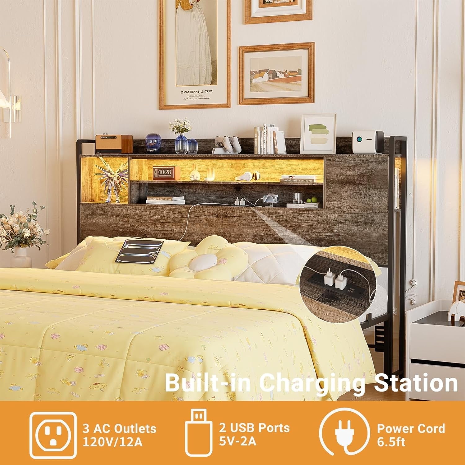 Homieasy Headboard for King Size Bed, Bookcase Style Head Board with ...