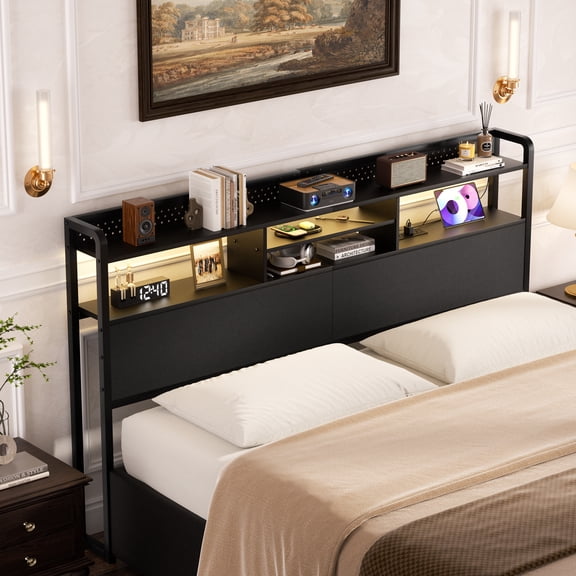 Prepac Sonoma King Bookcase Headboard with Storage Shelf, Black ...