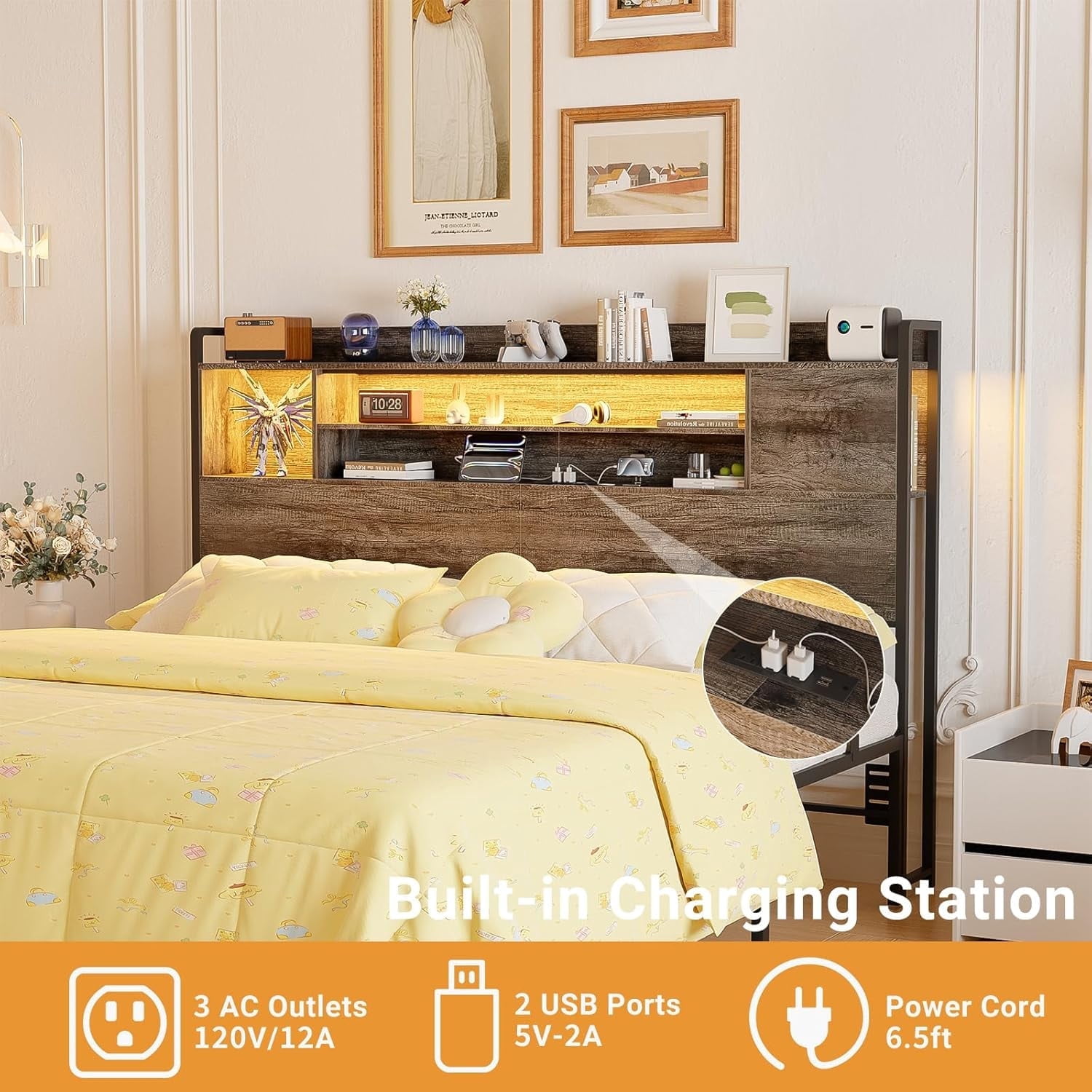 Homieasy Headboard for Queen Size Bed, Bookcase Style Head Board with ...