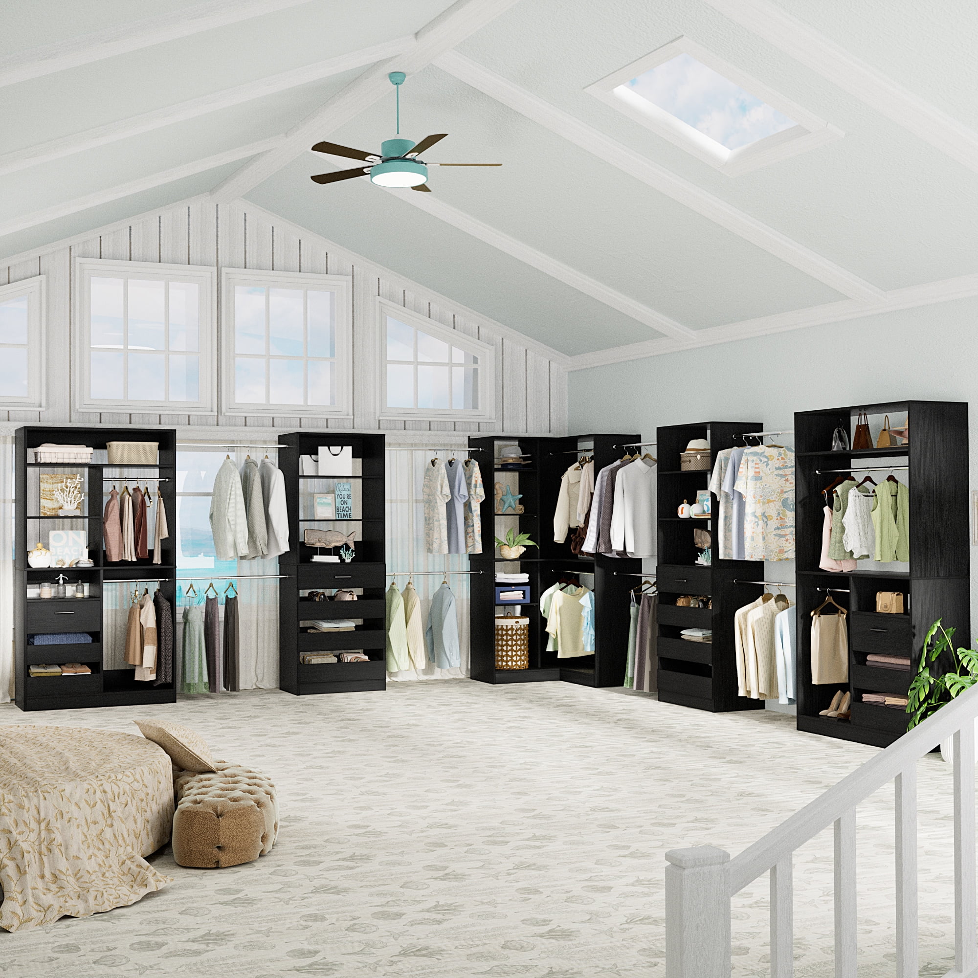 Homieasy Heavy-Duty Modular Closet System Combo: 2-Piece Wing Rack & 3 ...