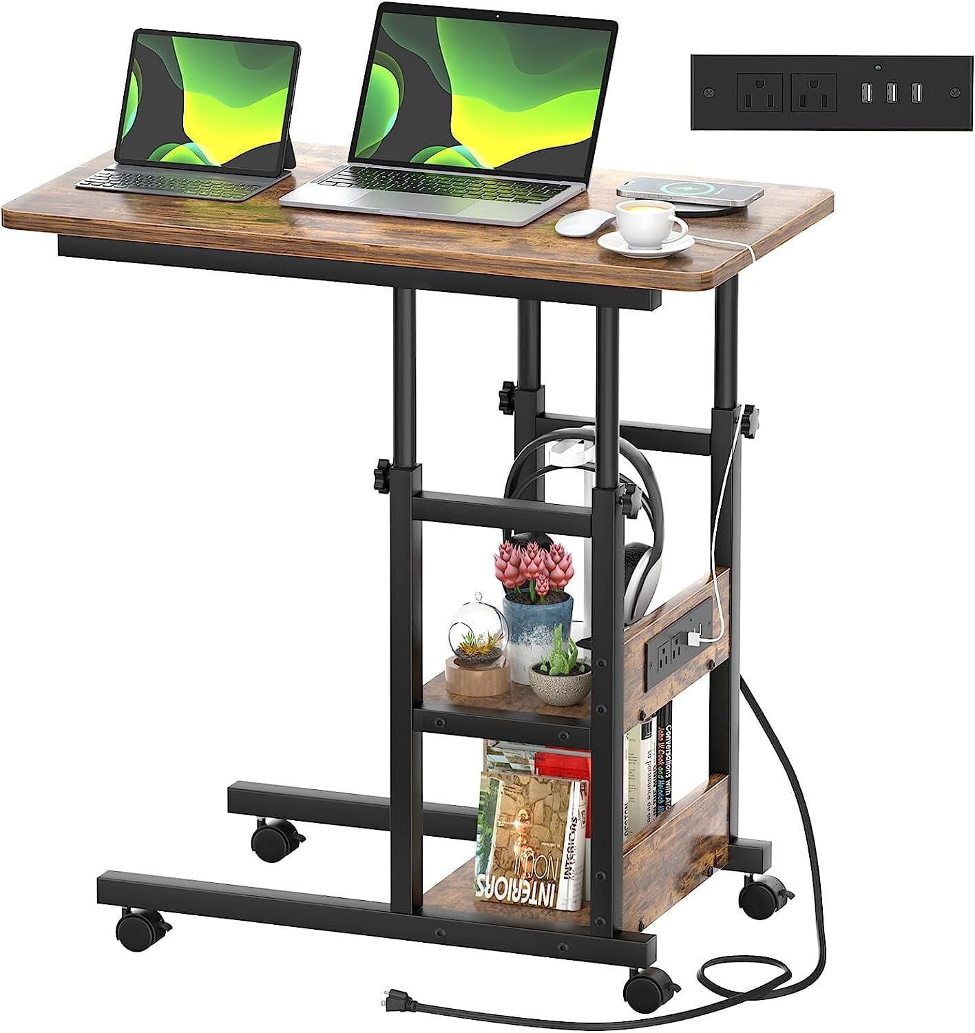 Homieasy Height Adjustable C-Shaped End Table with Power Outlet ...