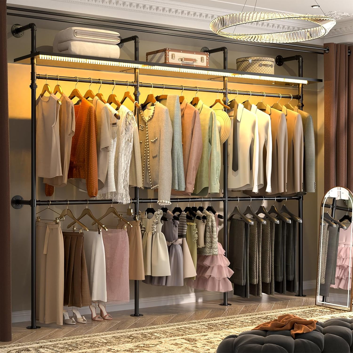 Homieasy Industrial Pipe Clothing Rack, Reversible 118.3'' Clothes Rack ...