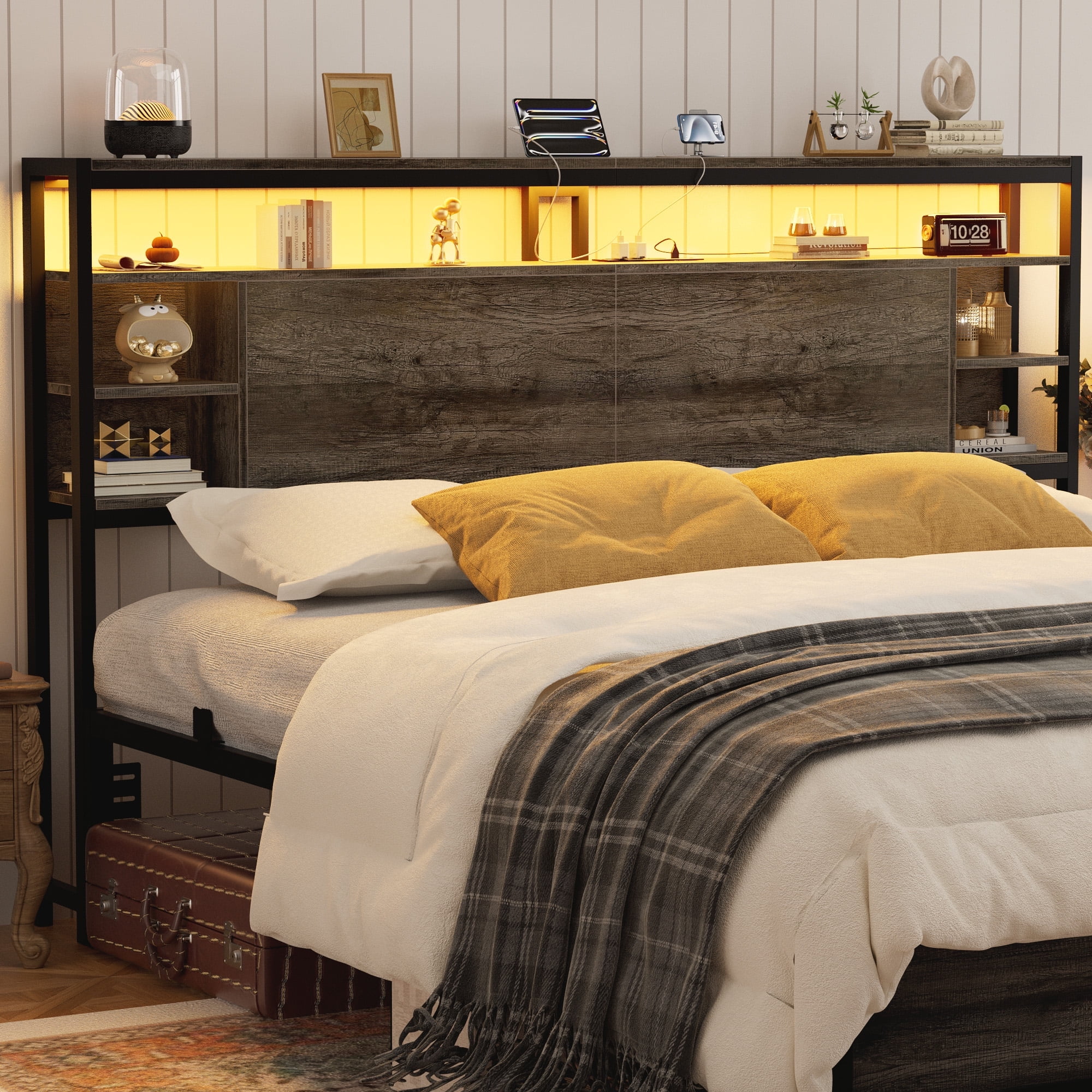 Homieasy King Headboard with Storage, Headboards with Power Outlets and ...