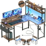 Homieasy Gamer L-Shaped Desk with Hutch, LED Lights, Power Outlets, USB ...