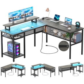 Homieasy 47-inch L-Shaped Gaming Computer Desk with LED Lights & Power ...