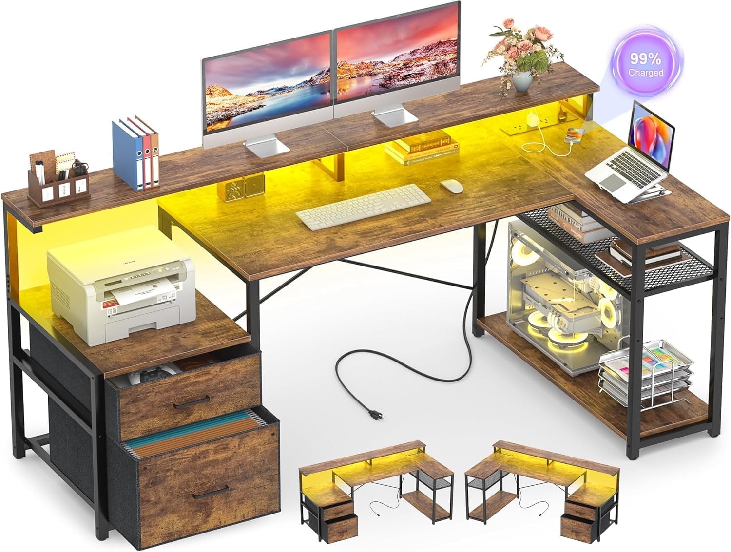 Homieasy L Shaped Desk with Drawer, Reversible L Shaped Gaming Desk ...