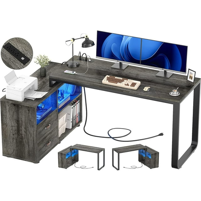 Homieasy L-Shaped Desk with Filing Cabinet, 55 Inch, Drawers, Storage ...