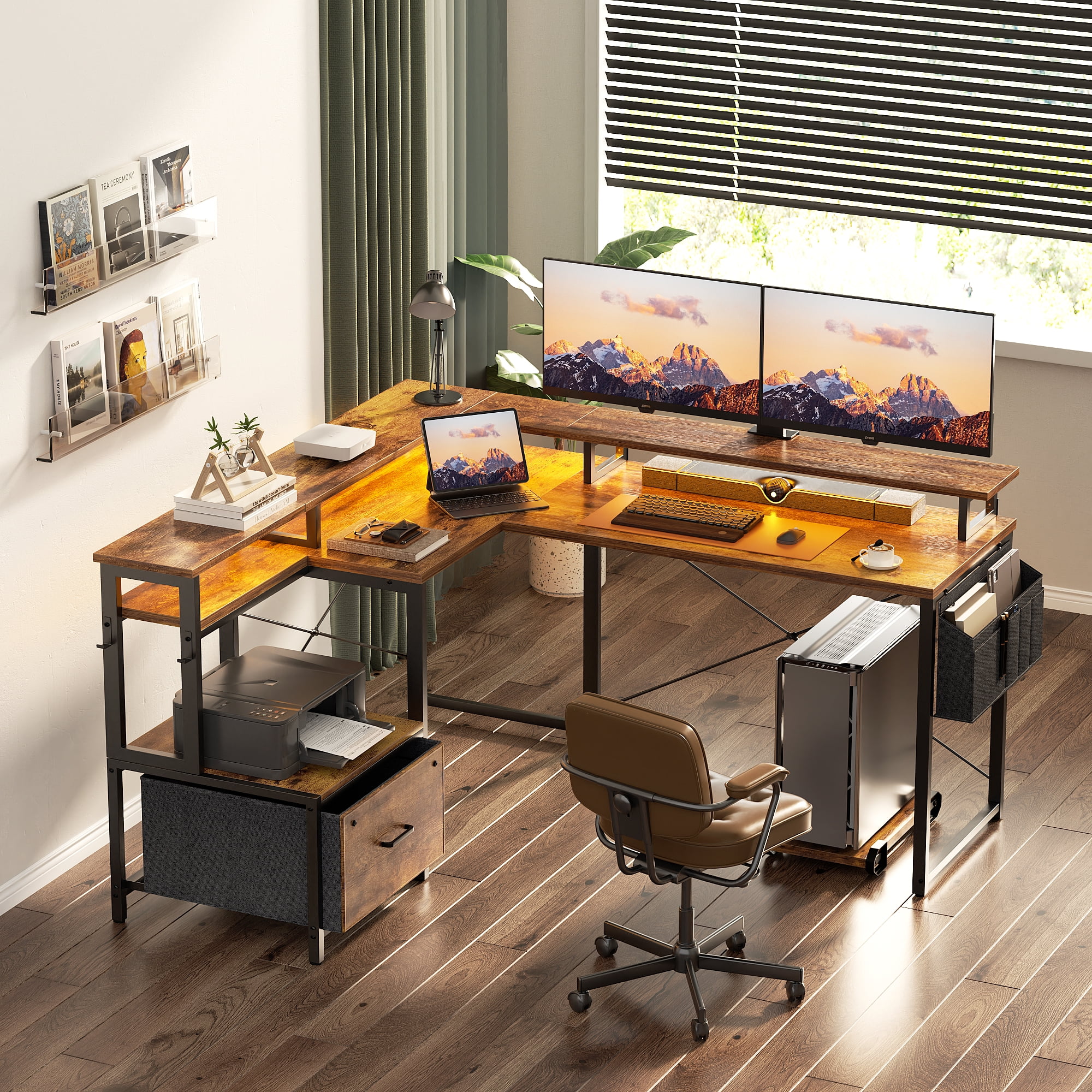 Homieasy L Shaped Desk with File Drawer, Reversible L Shaped Computer ...