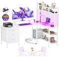 Homieasy L Shaped Desk with Hutch, Gaming Desk with Led Lights ...