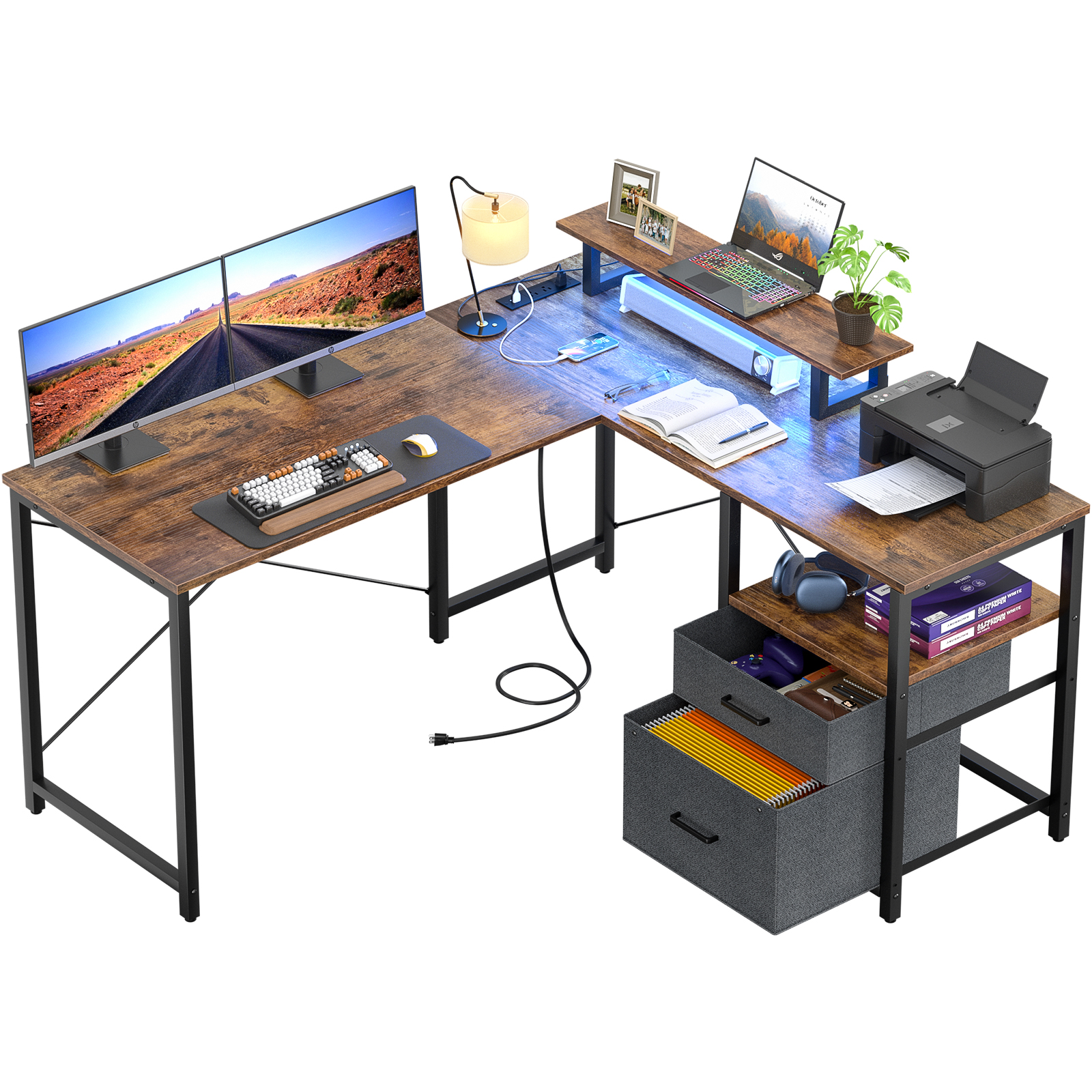 Homieasy L Shaped Desk with Power Outlet, Reversible L Shaped Computer ...