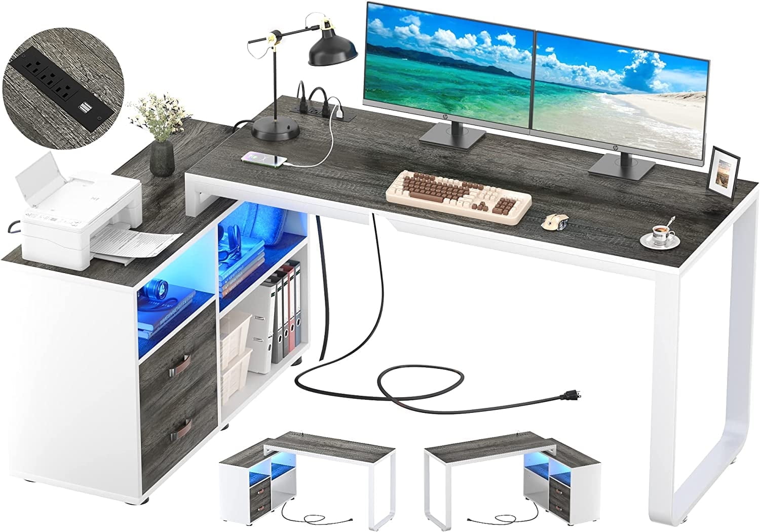 Homieasy Modern Office Furniture, 55-inch L-shaped Desk with LED and ...