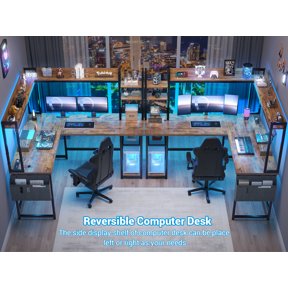 Homieasy 47-inch L-Shaped Gaming Computer Desk with LED Lights & Power ...