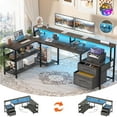 Homieasy L-Shaped Desk with Outlet, File Drawer, Monitor Stand, LED ...