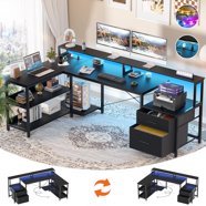 KKL 61 inch L Shaped Gaming Desk with 4 Drawers & Power Outlets, Home ...