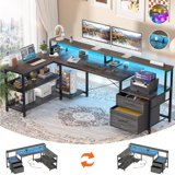 Homieasy L-Shaped Desk with Outlet, File Drawer, Monitor Stand, LED ...