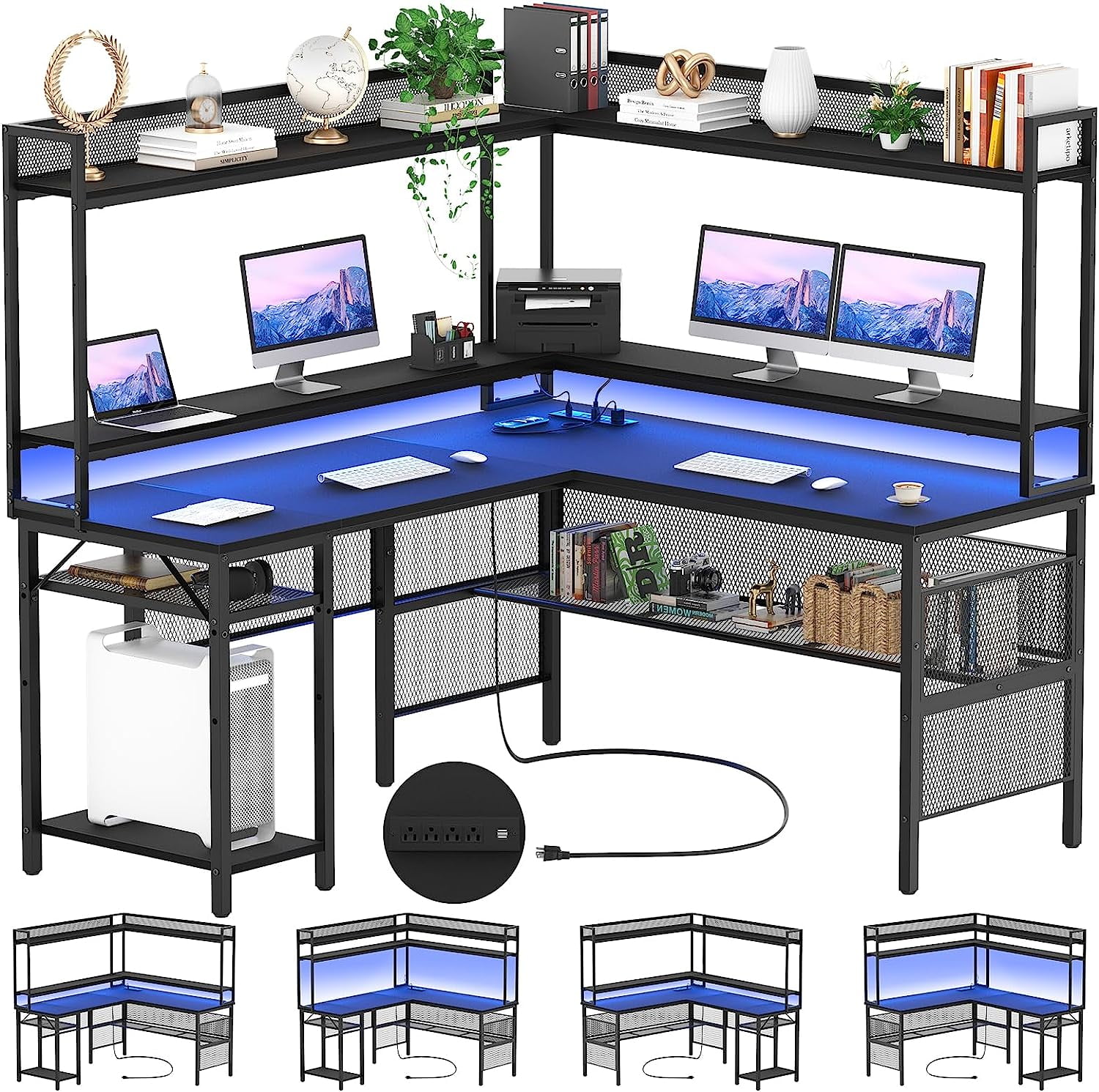 Homieasy L Shaped Desk with Power Outlet, Reversible L-Shaped Corner ...