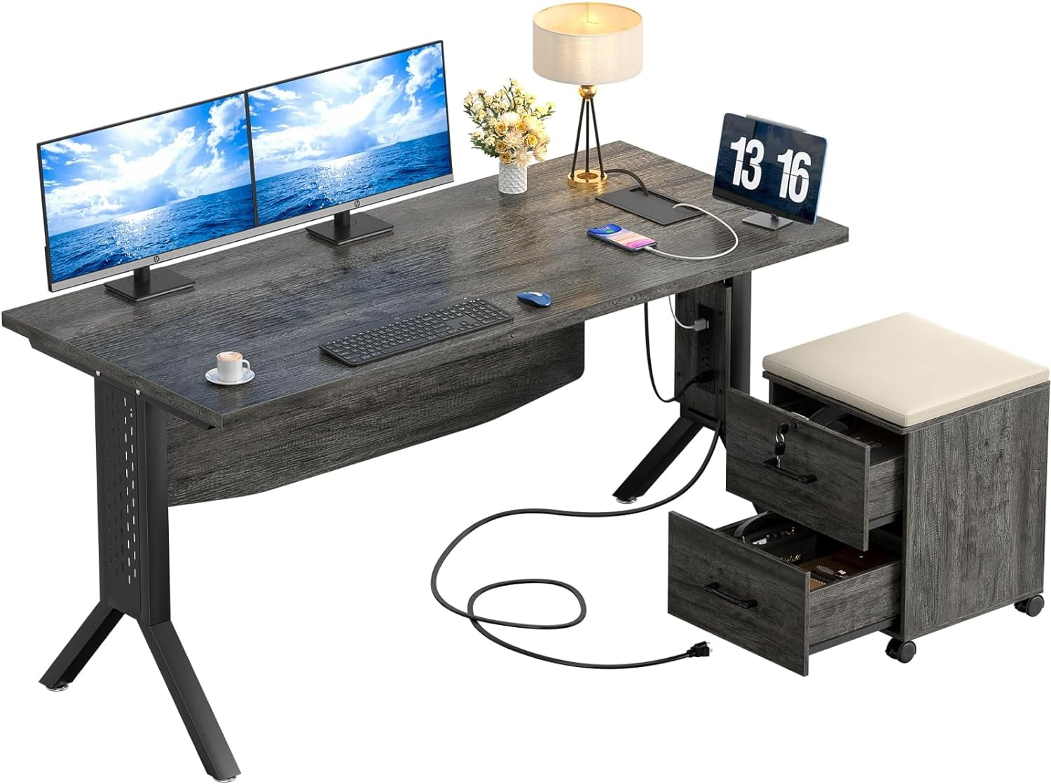 Homieasy L Shaped Desk with Power Outlet and USB Charging Station, 55 ...
