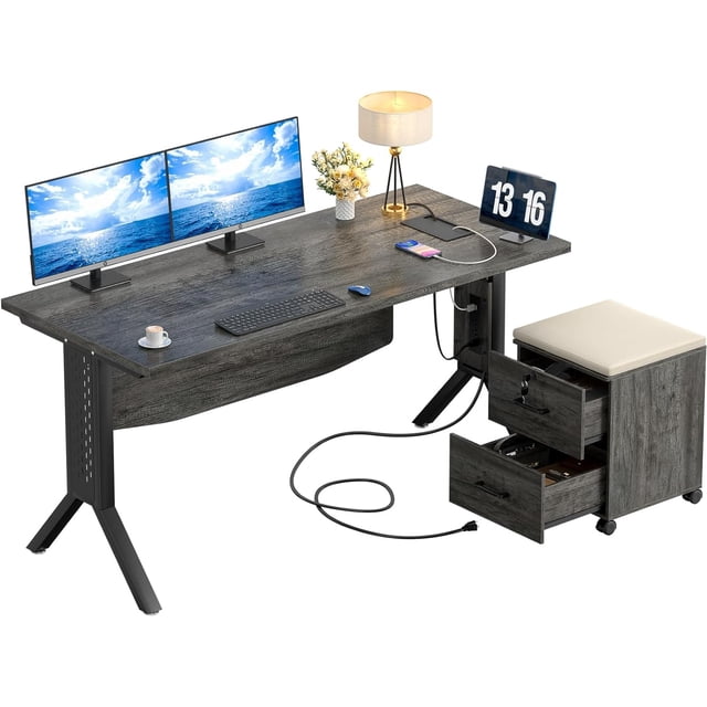 Homieasy L Shaped Desk with Power Outlet and USB Charging Station, 55 ...