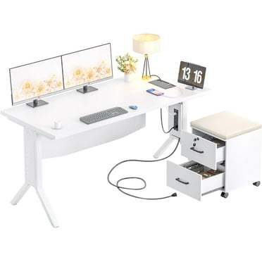 Dextrus 47 inch Computer Desk with Storage Drawers & LED Light, Office ...