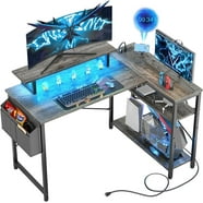 Homieasy Corner Computer Desk with Power Outlets & LED Light, Corner ...